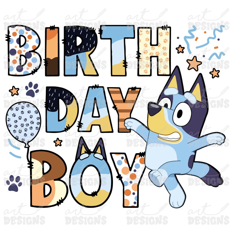 Birthday Boy Blue Dog Clipart Elements, Bluey Letters Set, B - Inspire ...