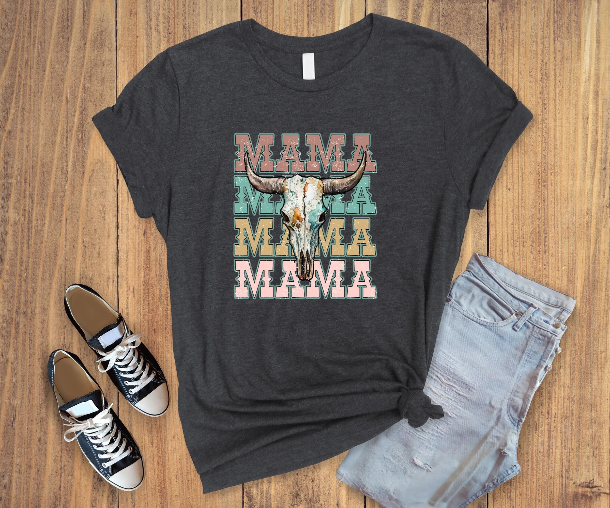 mama bull skull shirt,boho cow skul mama shirt,new mother gi | Inspire ...