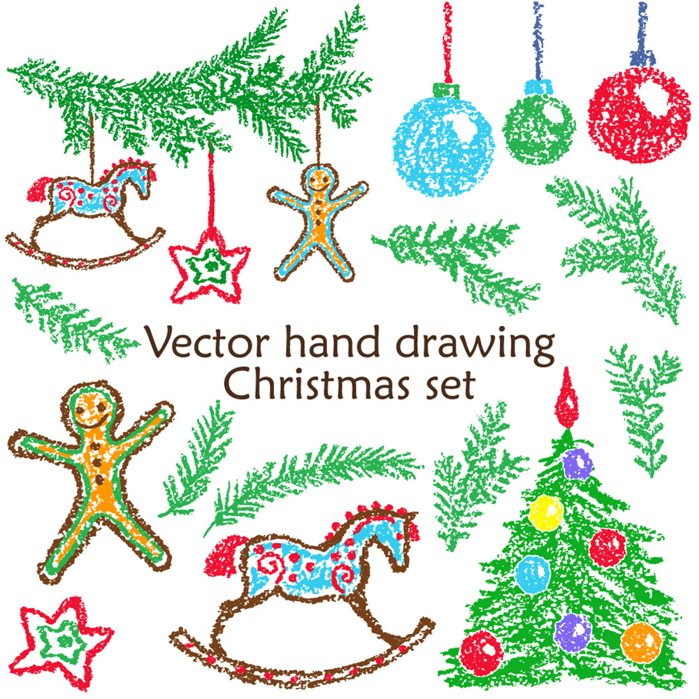 Christmas clip art crayon, pencil kids hand drawn art. Tree, | Inspire ...