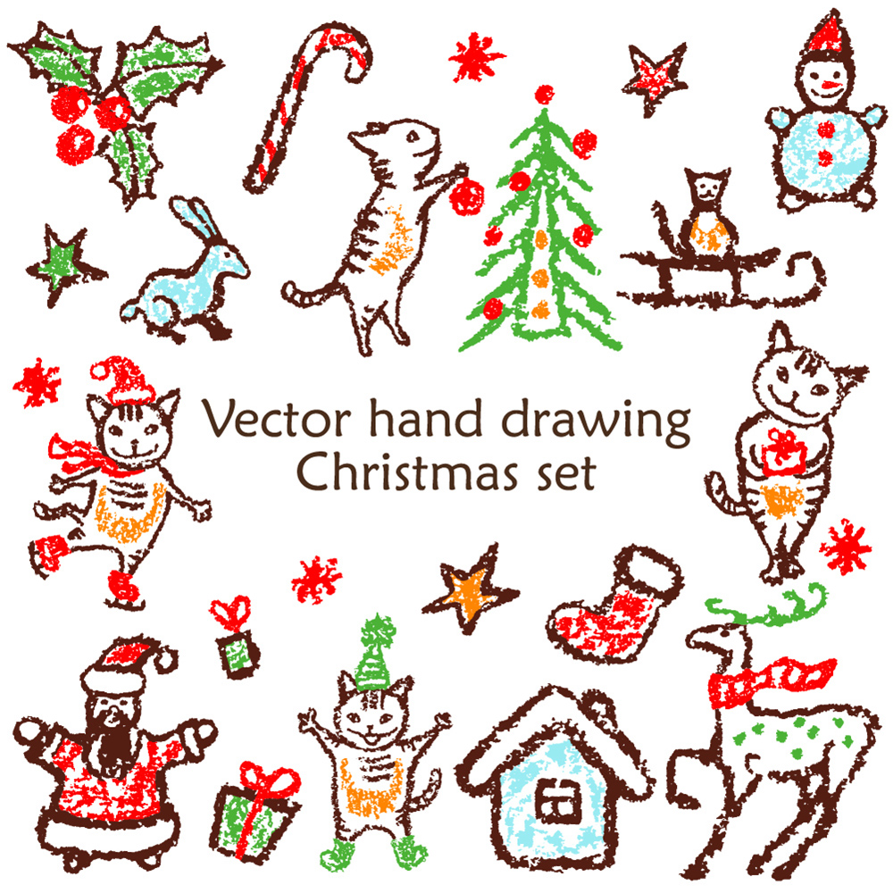 Christmas clip art crayon, pencil kids hand drawn art. Tree, | Inspire ...