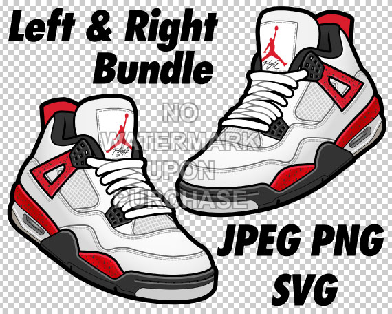 Air Jordan 4 Red Cement in JPEG PNG SVG digital sneaker art | Inspire ...