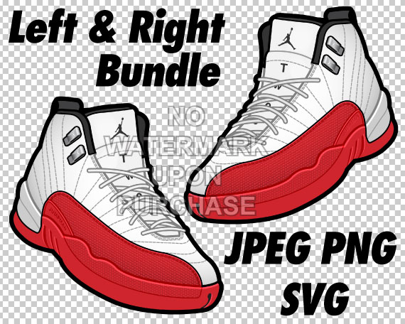 Air Jordan 12 Cherry in JPEG PNG SVG digital sneaker art | Inspire Uplift