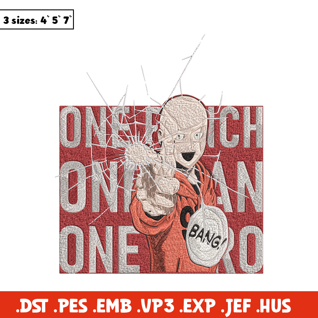 Saitama design Embroidery Design, One punch man Embroidery, - Inspire ...