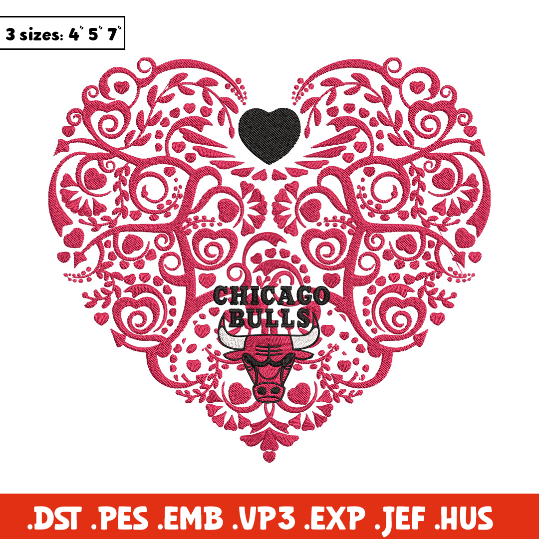 Chicago Bulls heart embroidery design, NBA embroidery, Sport - Inspire ...