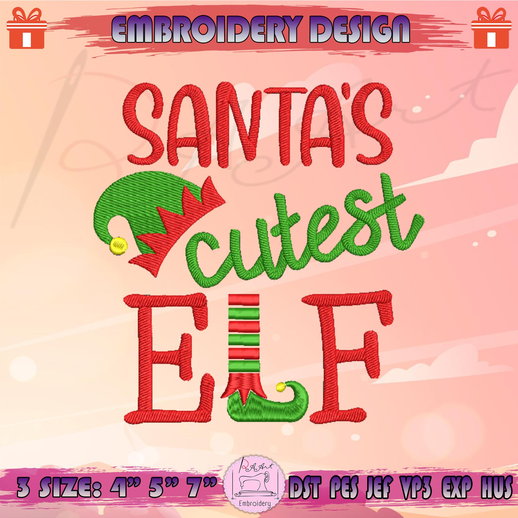 Santa’s Cutest Elf Embroidery Design, Christmas Elf Embroide | Inspire ...