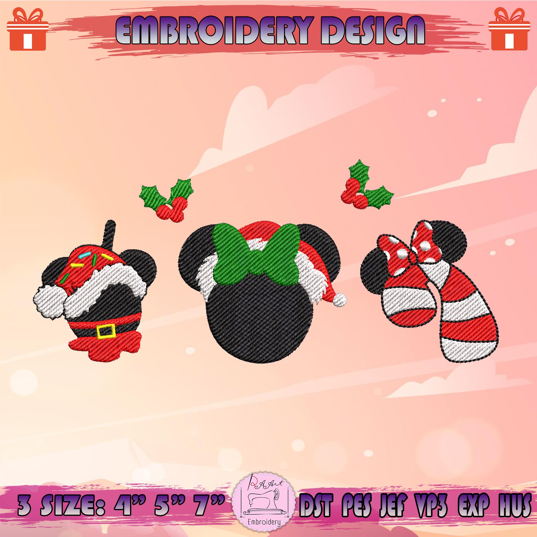 Mickey Christmas Snacks Embroidery Design, Mickey Mouse Head | Inspire ...