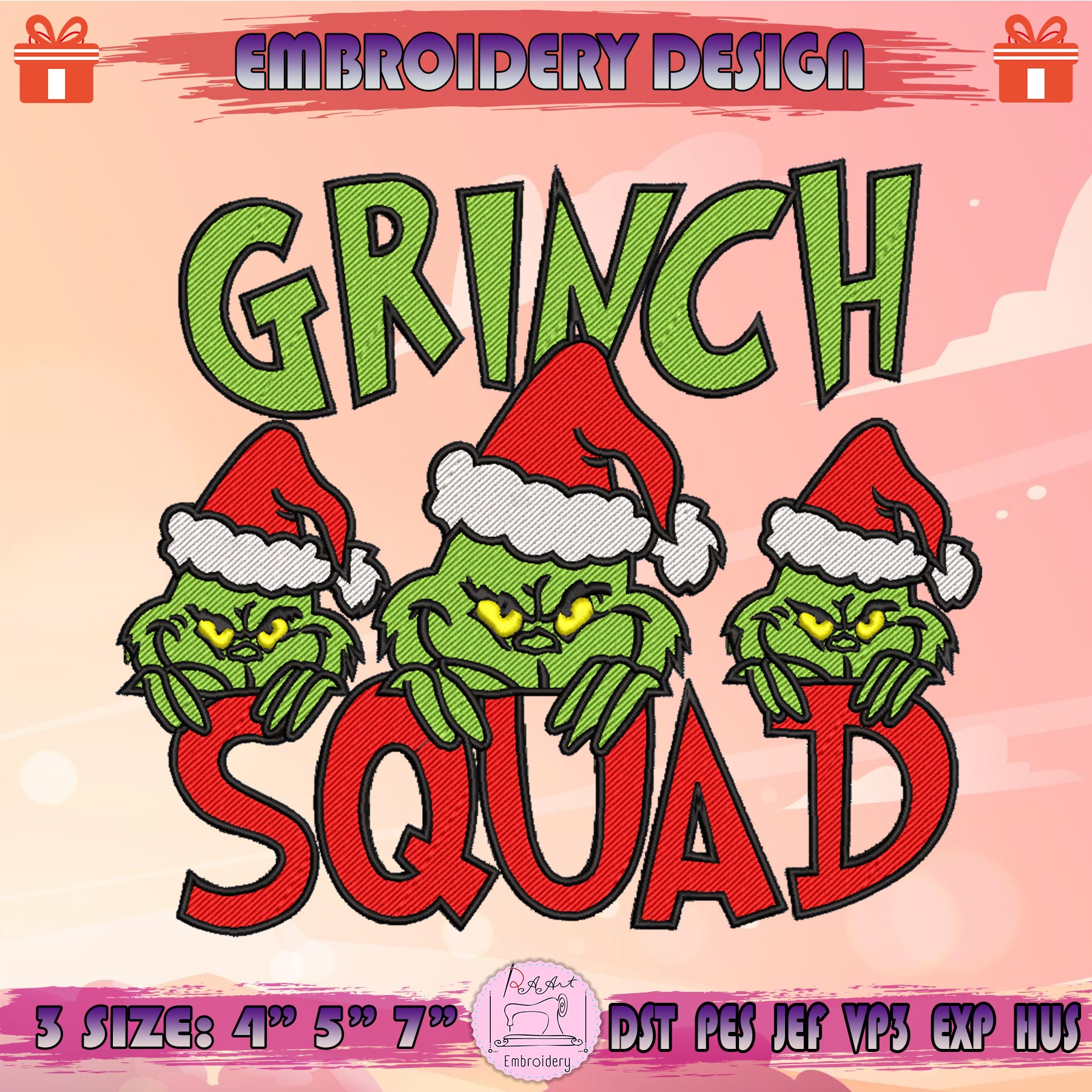 Grinch Squad Embroidery Design, Christmas Grinch Embroidery, | Inspire ...