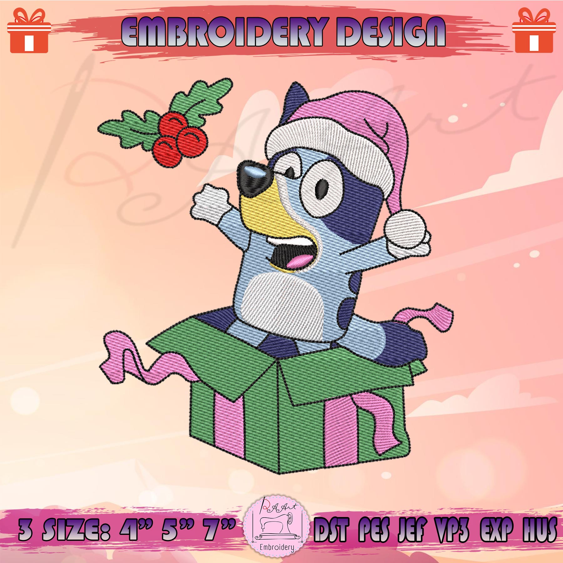 Pink Bluey Embroidery Design, Bluey And Family Embroidery, B | Inspire ...