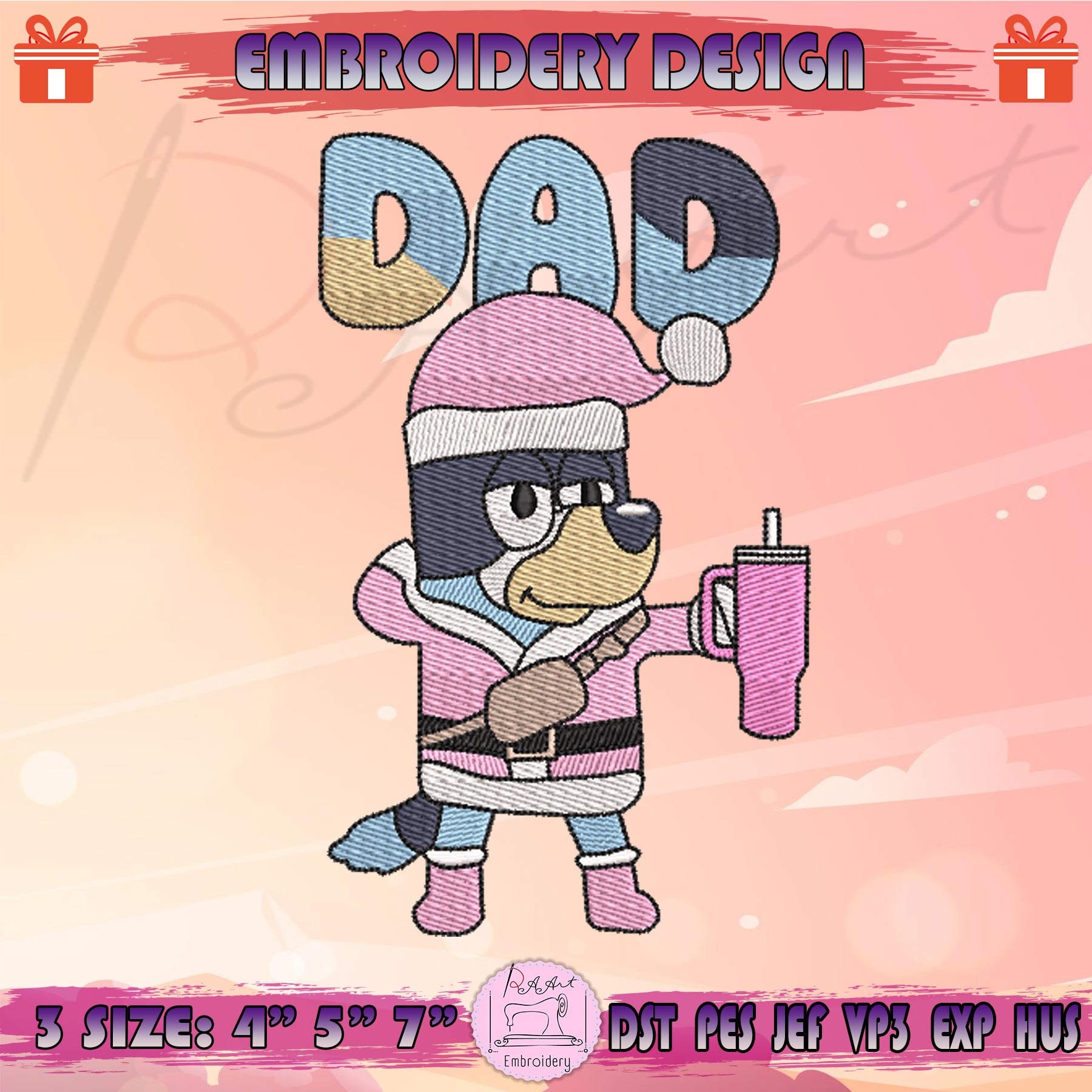 Bluey Dad Embroidery Design, Coffee Bluey And Family Embroid | Inspire ...