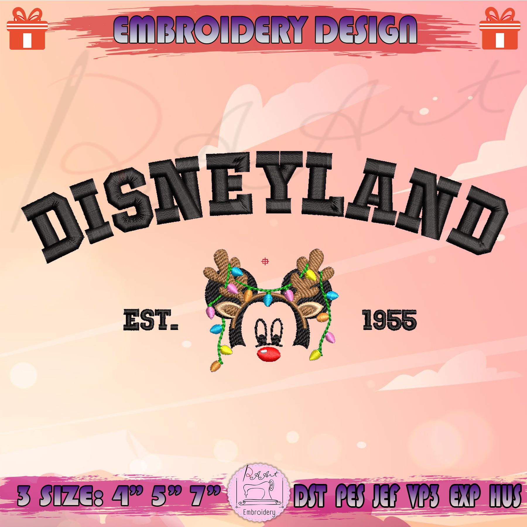 Disneyland Embroidery Design, Christmas Mickey Embroidery, D | Inspire ...
