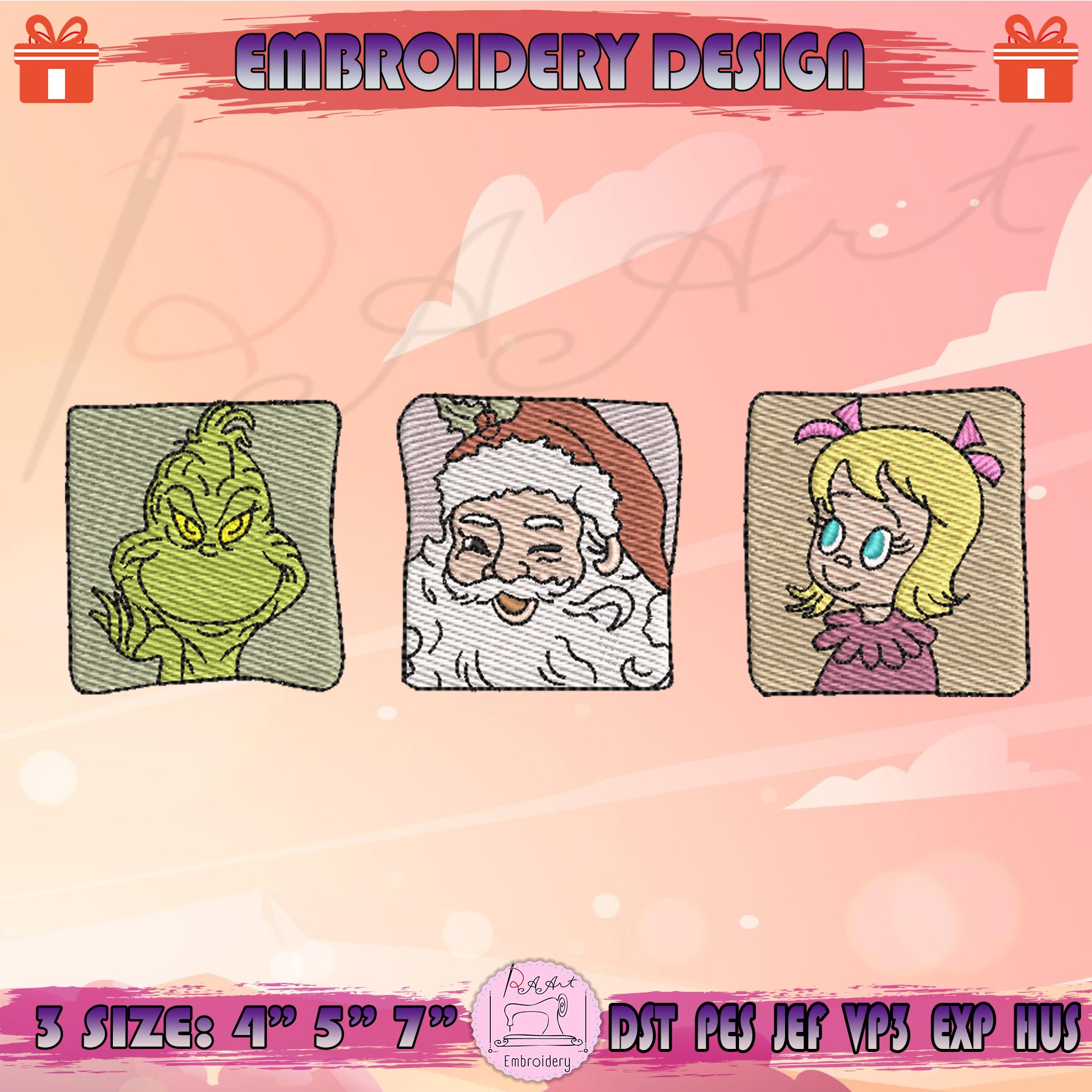 Santa Grinch Embroidery Design, Pink Grinch Embroidery, Pink | Inspire ...