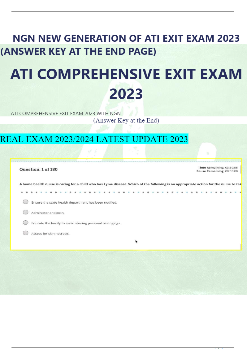 ATI Exit Exam 2023 NGN NEW GENERATION - Answer Key Included | Inspire ...