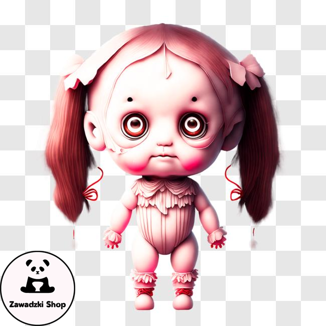 Vintage Doll with Pink Hair and Polka Dot Dress in Black and | Inspire ...