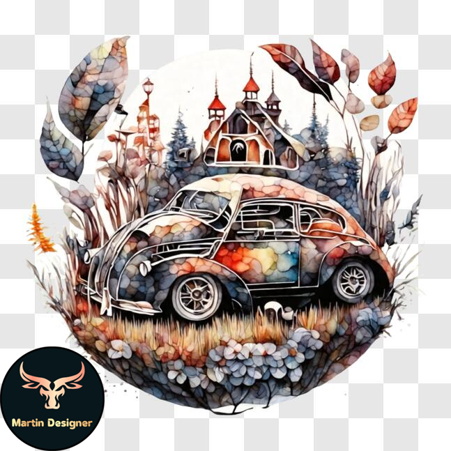 Rustic Watercolor Painting of an Old VW Beetle PNG Design 18 | Inspire ...