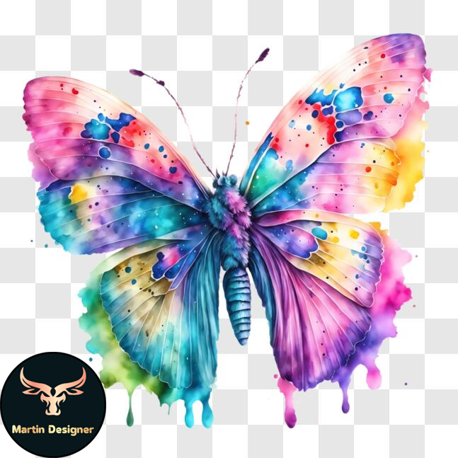 Colorful Butterfly with Watercolor Wings PNG Design 245 - Inspire Uplift