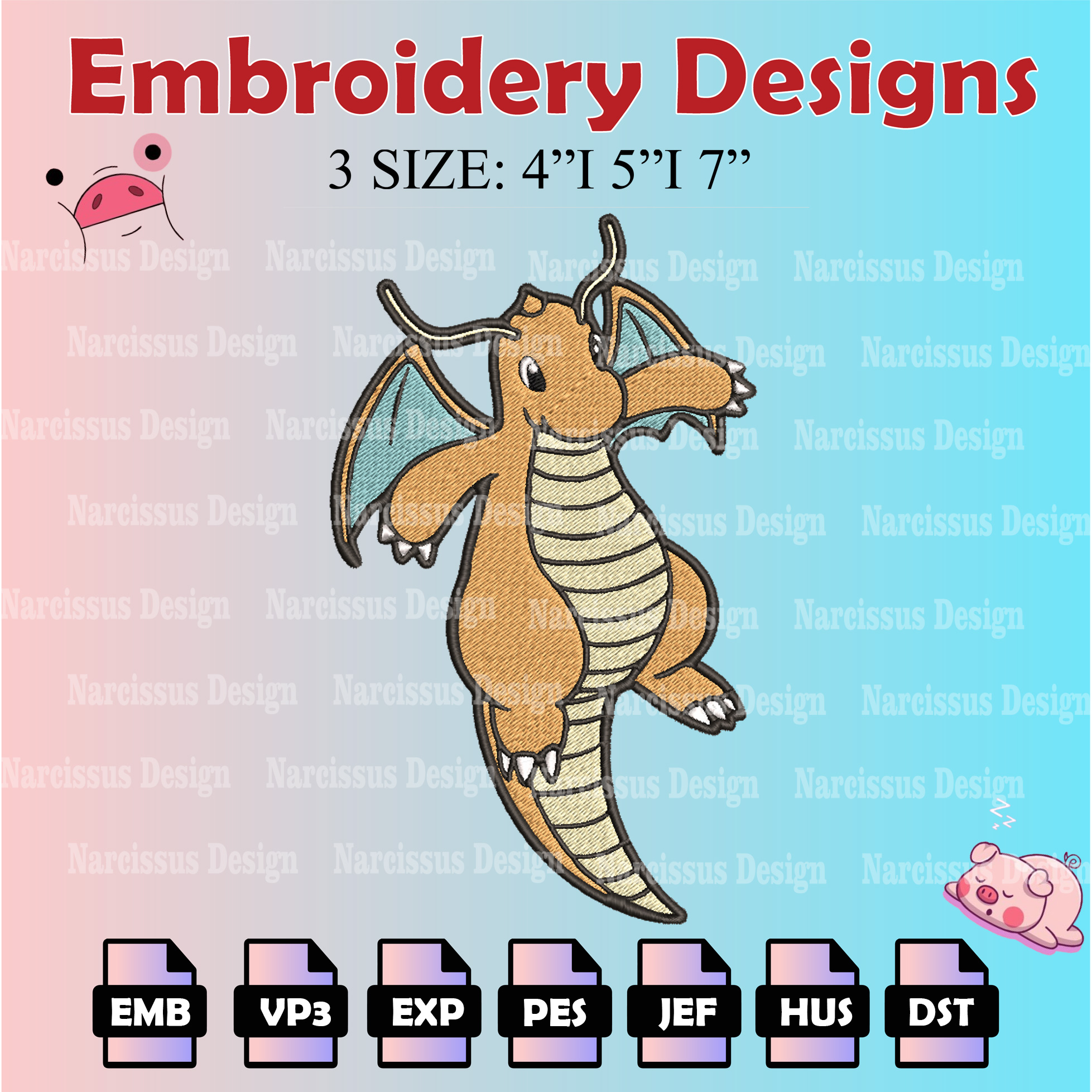 Pokemon Dragonite Embroidery Designs, Dragonite Logo Embroid | Inspire ...