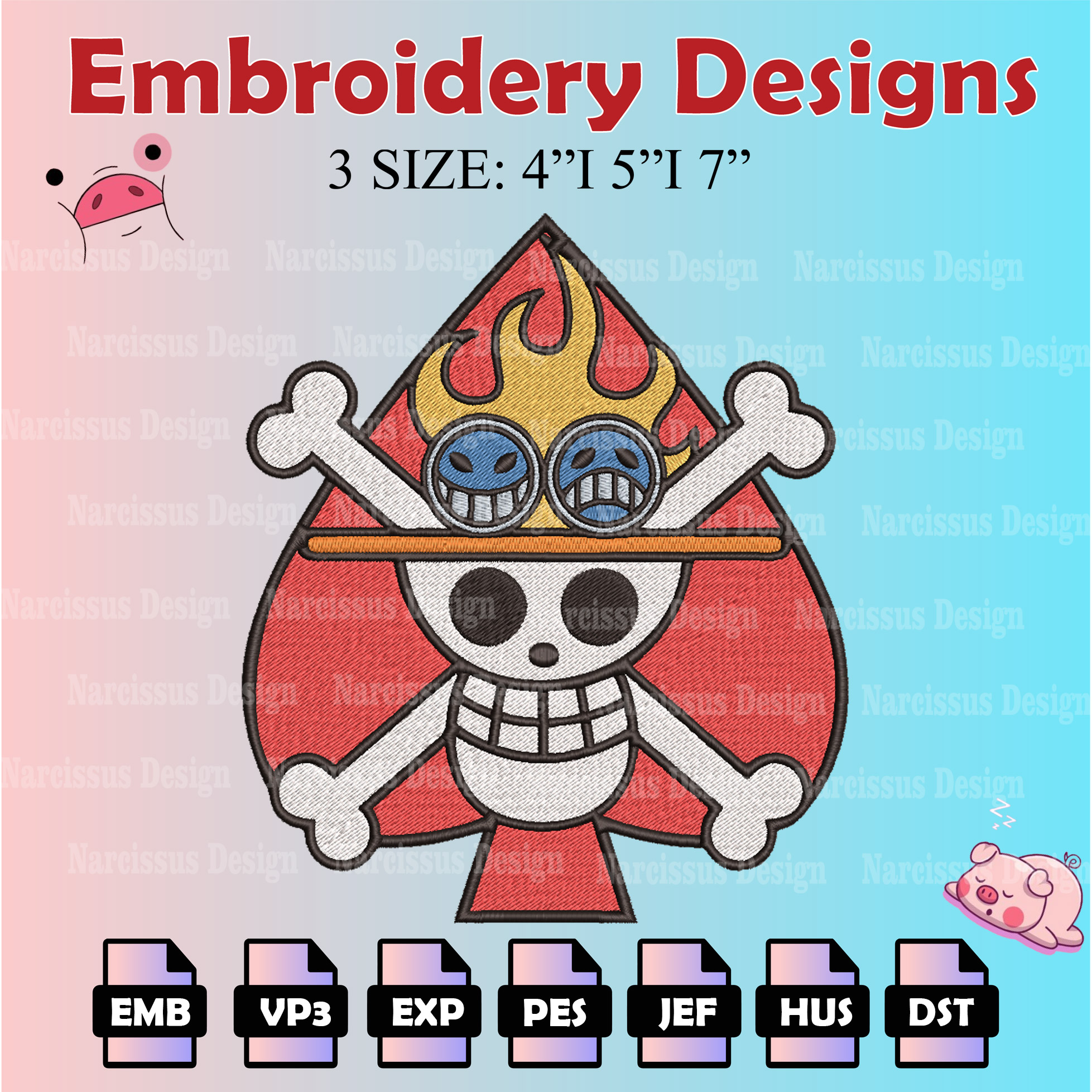 One Piece Machine Embroidery Pattern, Portgas D. Ace Embroid - Inspire ...