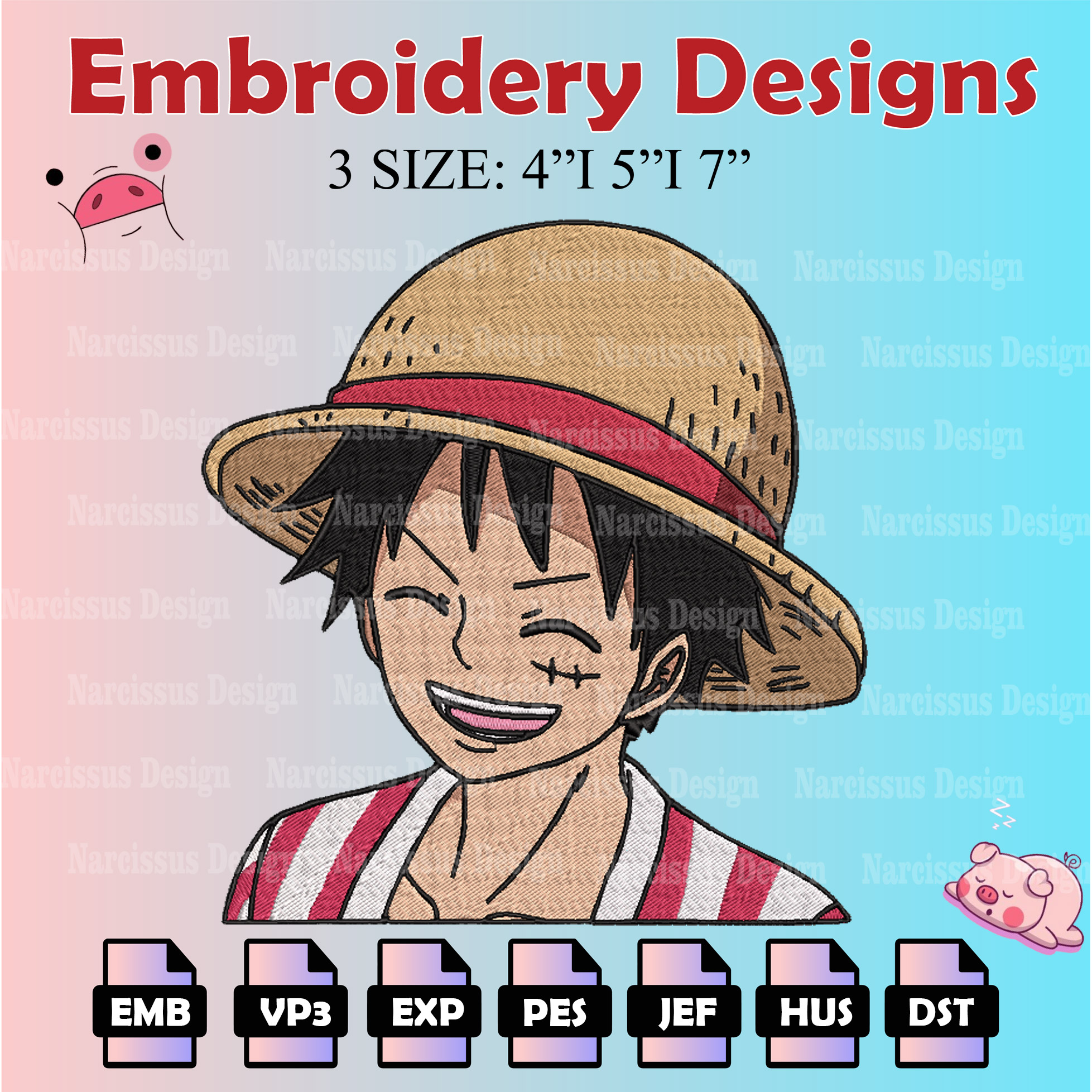 One Piece Machine Embroidery Pattern, Monkey D Luffy Embroid - Inspire ...