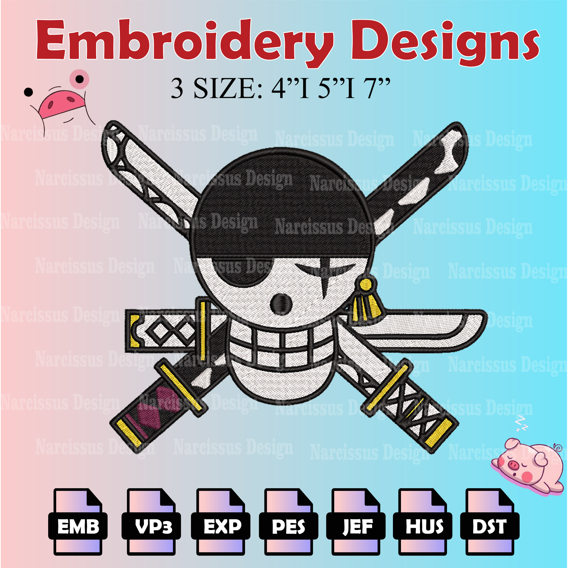 One Piece Machine Embroidery Pattern, Roronoa Zoro Embroider | Inspire ...