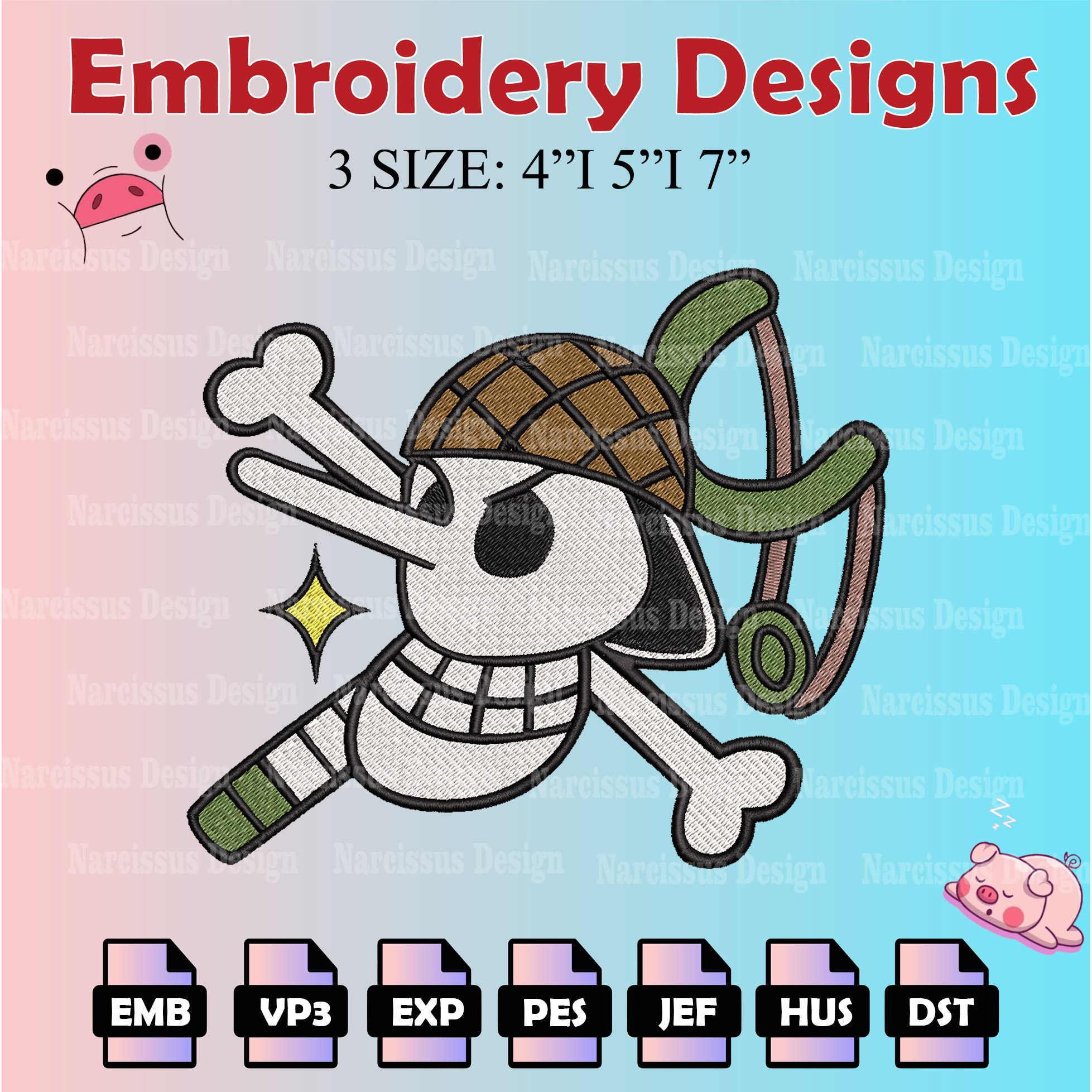 One Piece Machine Embroidery Pattern, Usopp Embroidery Desig | Inspire ...