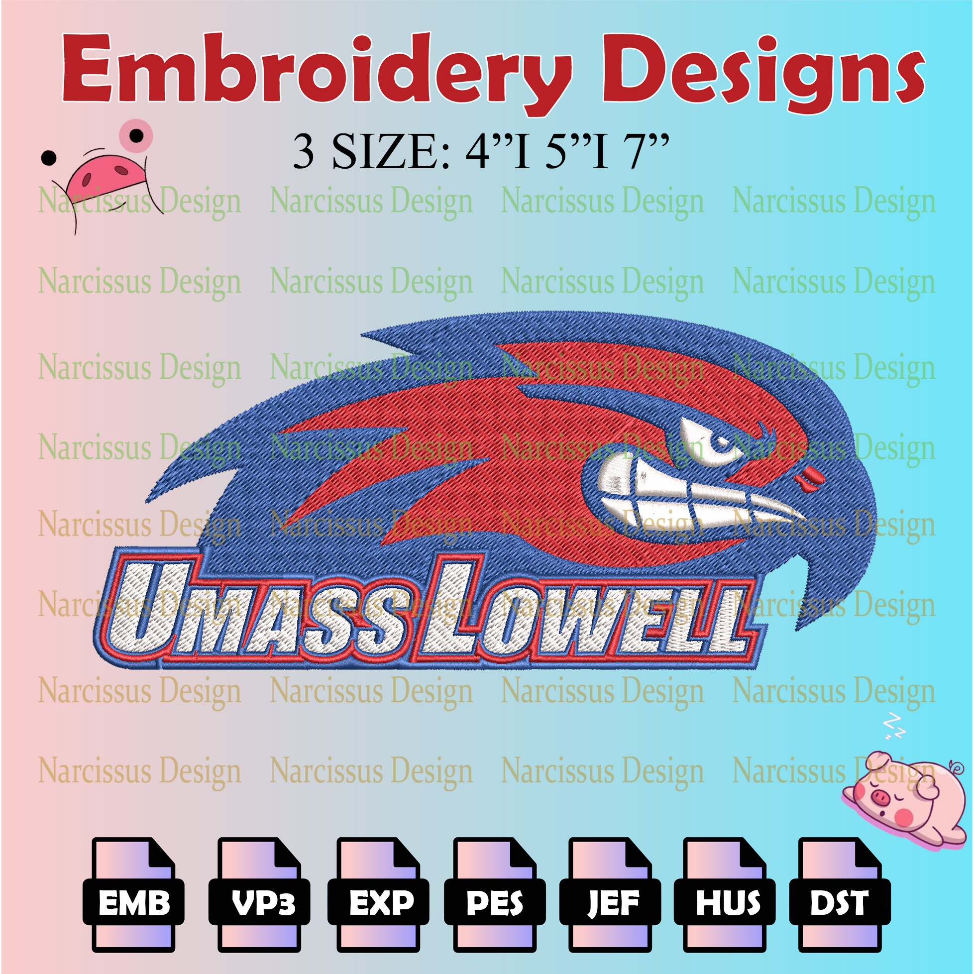 NCAA UMass Lowell River Hawks Embroidery Design, Logo River | Inspire ...