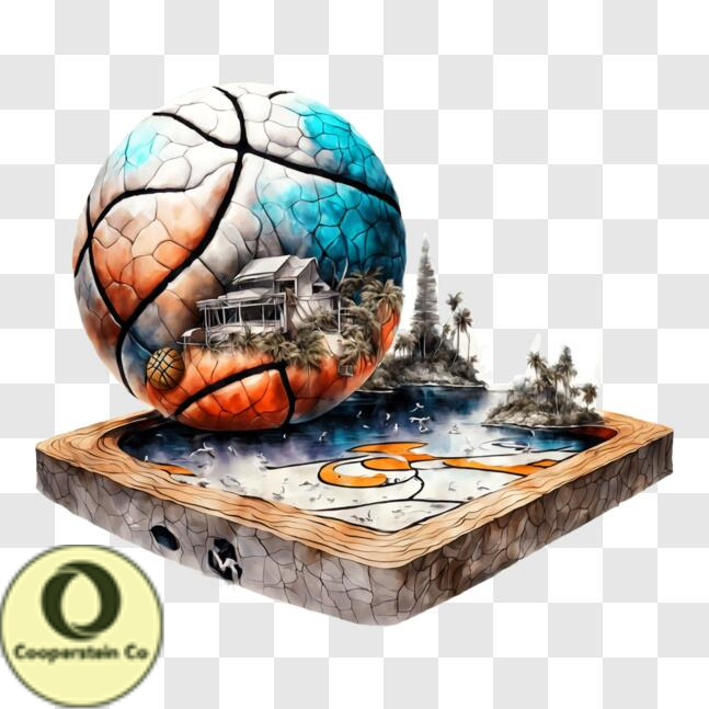 Basketball Ball Floating on Wooden Box PNG Design 106 - Inspire Uplift