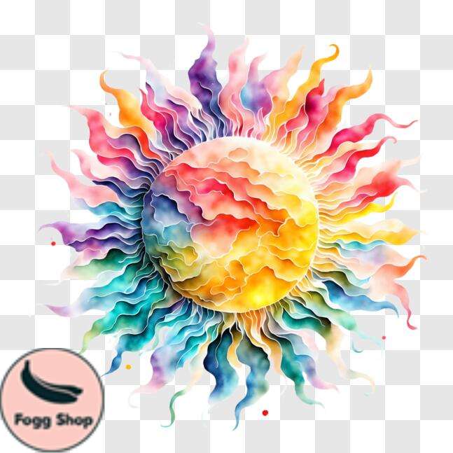 Colorful Sun Art with Watercolor Patterns PNG Design 225 | Inspire Uplift