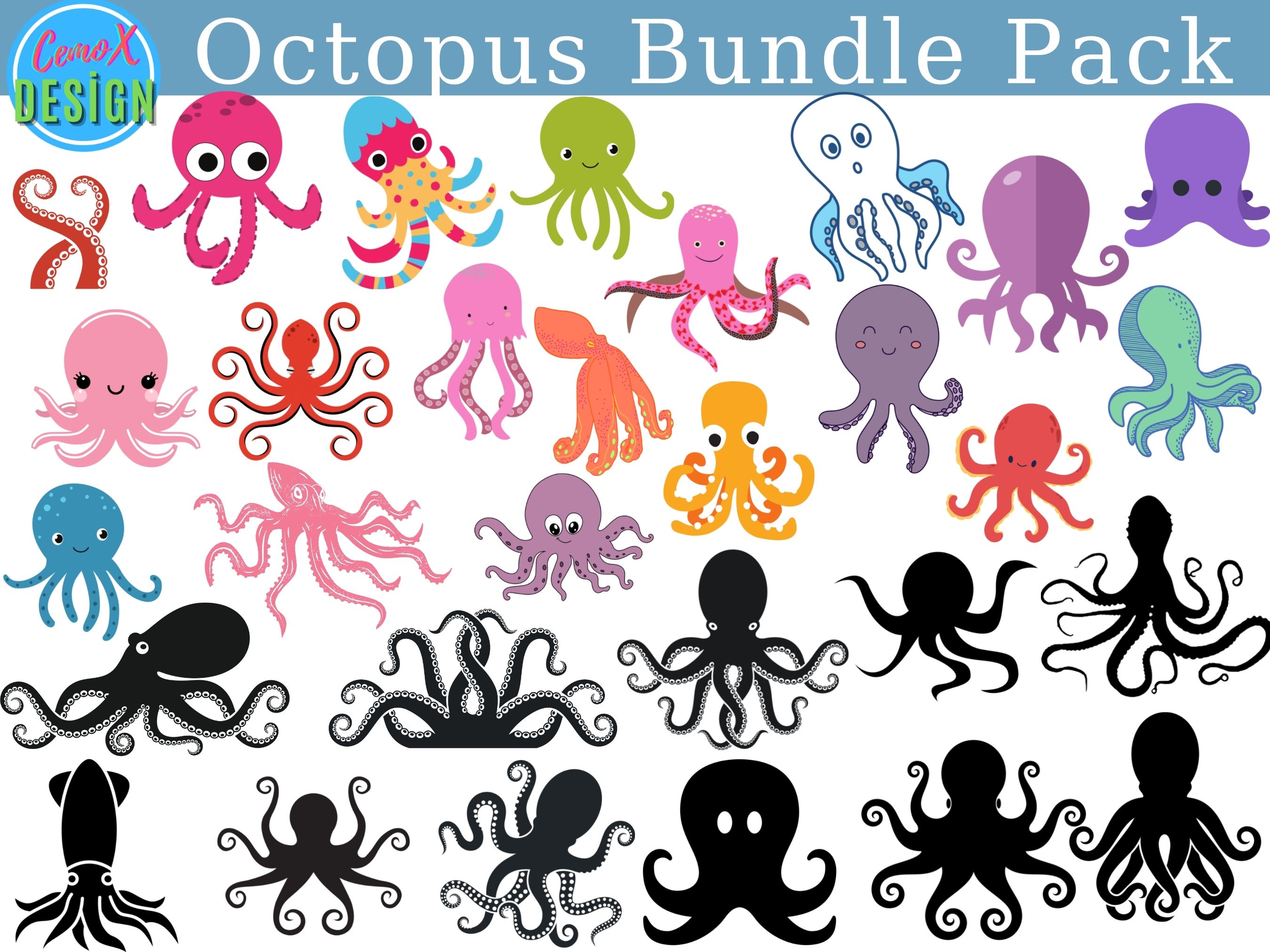 30 Octopus Tentacles SVG Bundle, Octopus Clipart PNG | Inspire Uplift