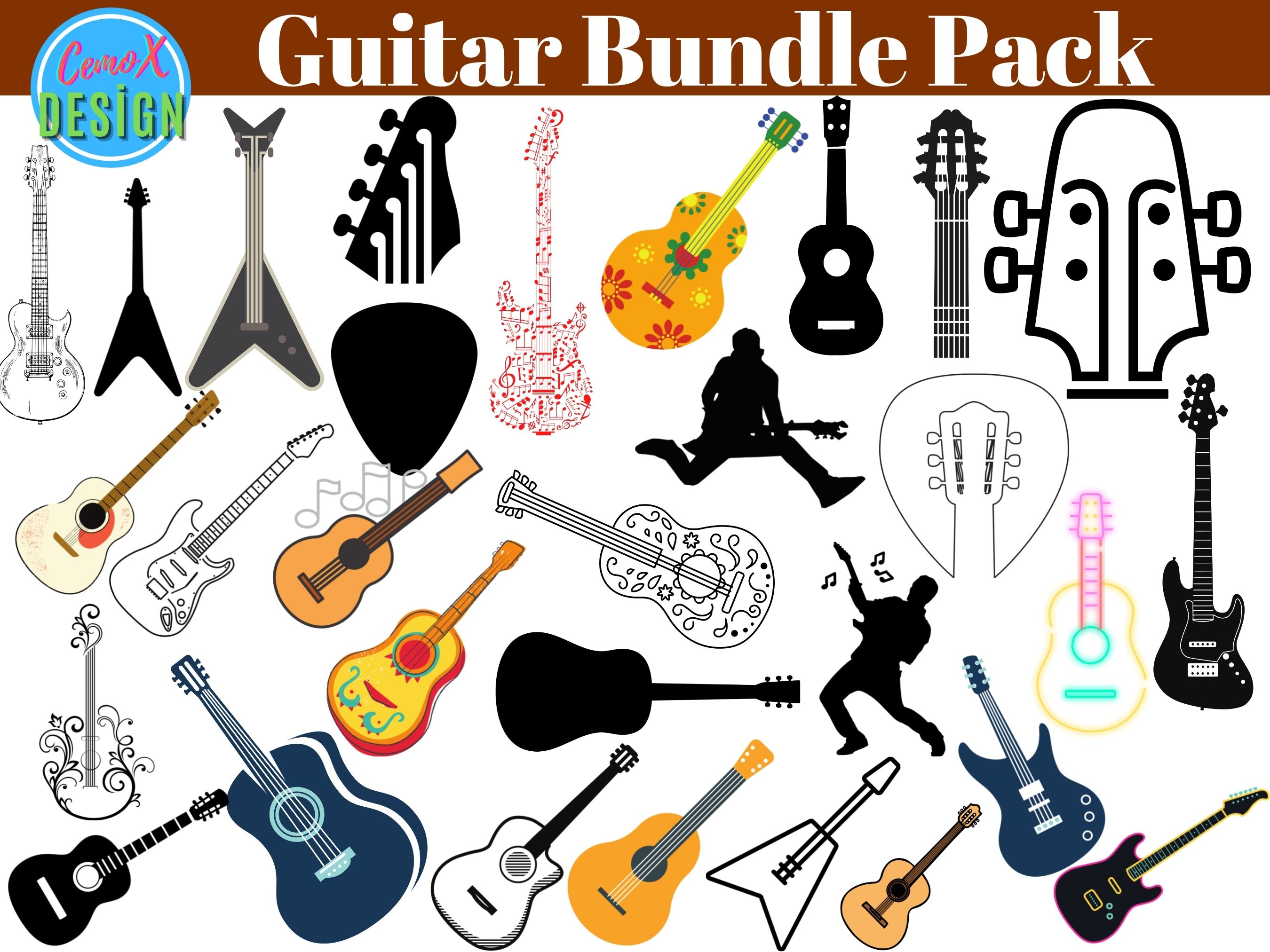 30 Guitar Svg Bundle ,Printable Guitar Clipart PNG - Inspire Uplift