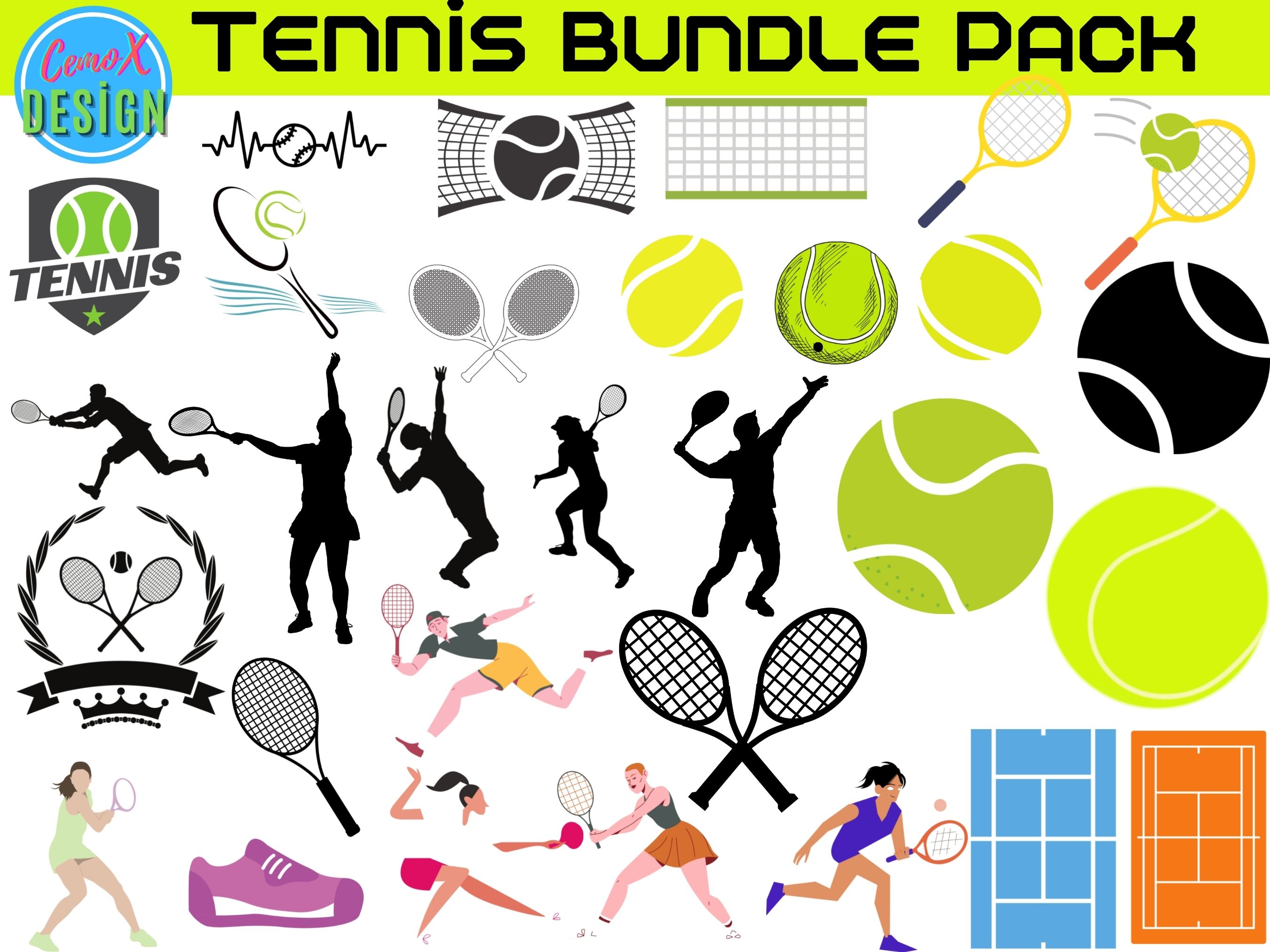 30 Tennis Bundle Pack , Tennis Clip Art PNG | Inspire Uplift