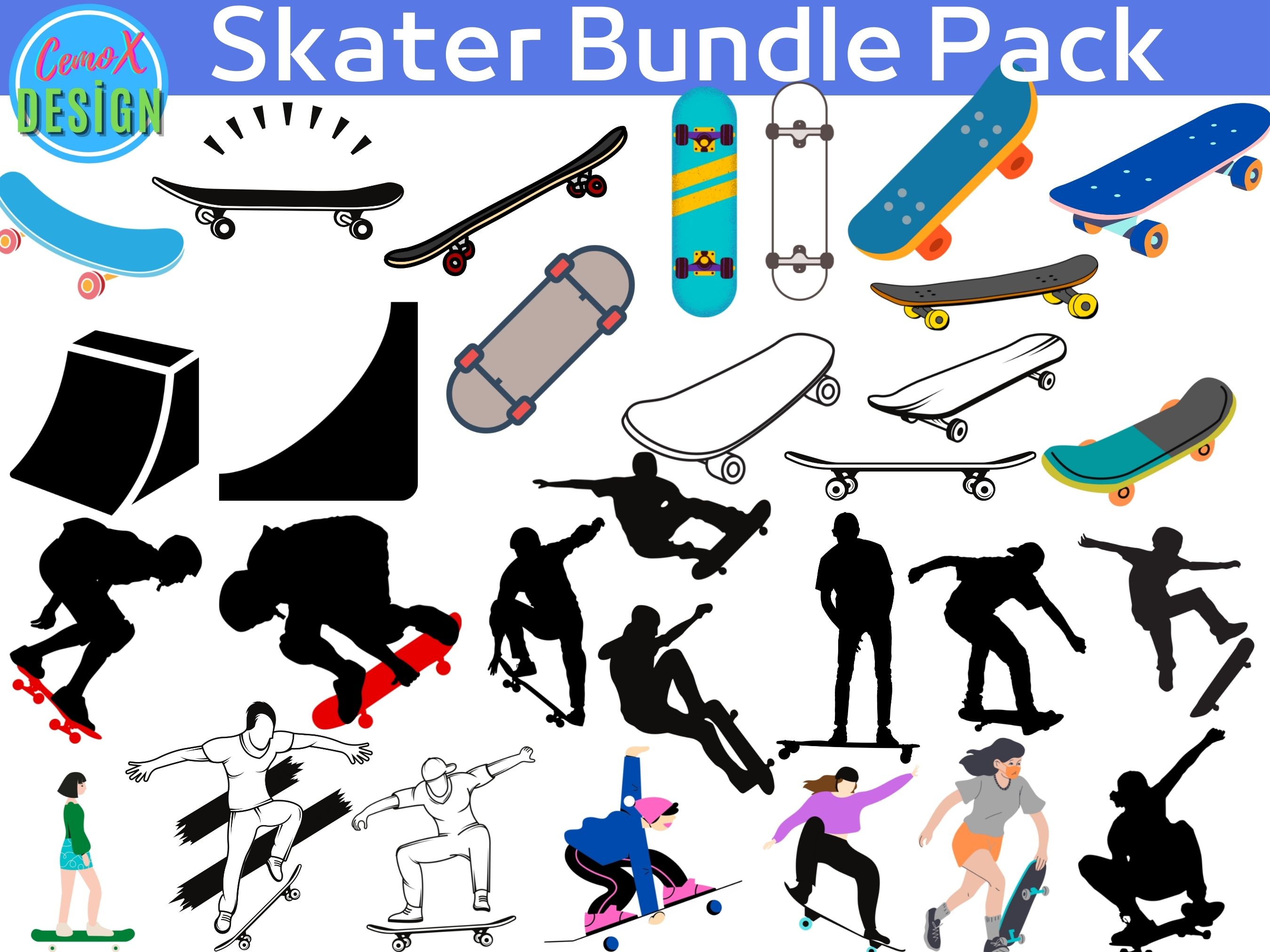 30 Skater SVG Bundle , Skateboard Clipart PNG | Inspire Uplift