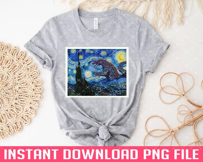 Godzilla in a Starry Night Van Gogh Masterpiece PNG files fo | Inspire ...