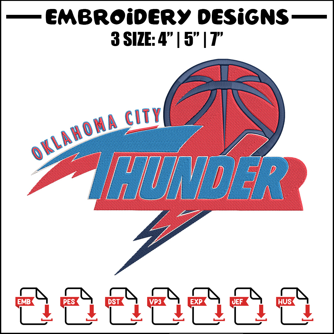 Oklahoma City Thunder logo embroidery design,NBA embroidery, | Inspire ...