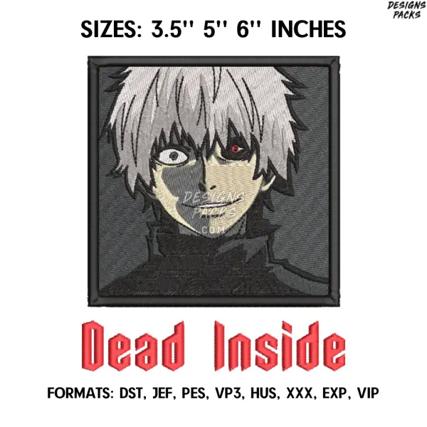 Ken Kaneki Dead Inside Face Boxed Embroidery Design | Inspire Uplift