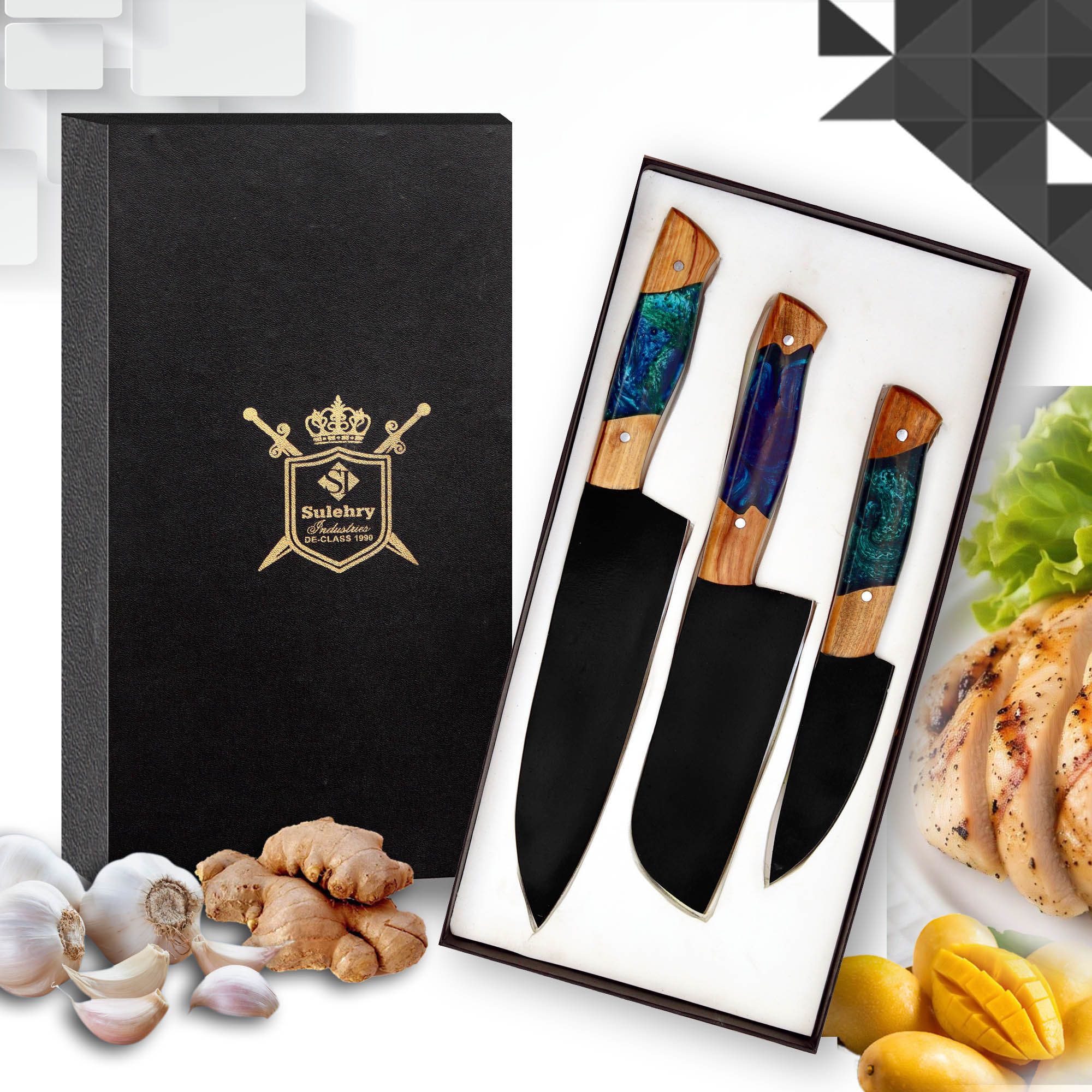 North American Knives Premium Damascus Chef Knives Set–5 pie | Inspire ...