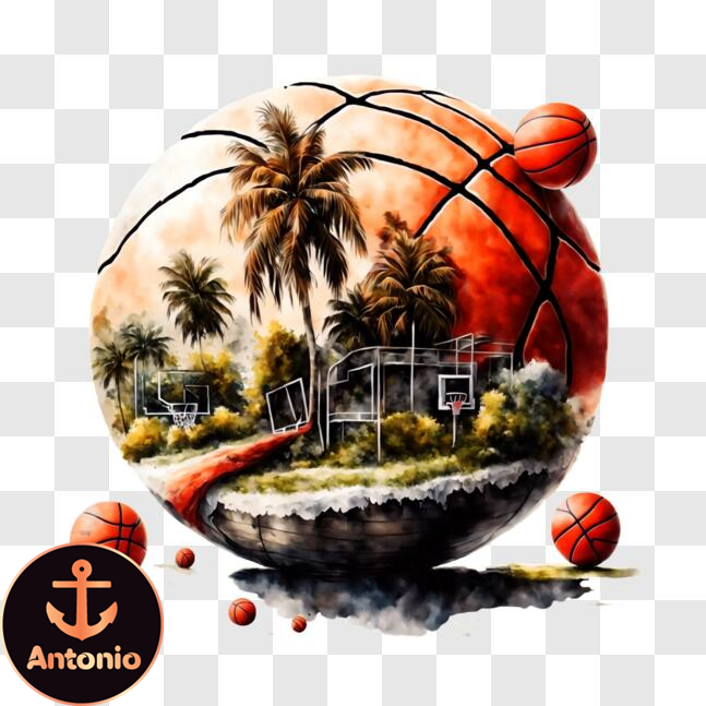 Basketball Ball Floating on Water with Palm Trees PNG - Inspire Uplift