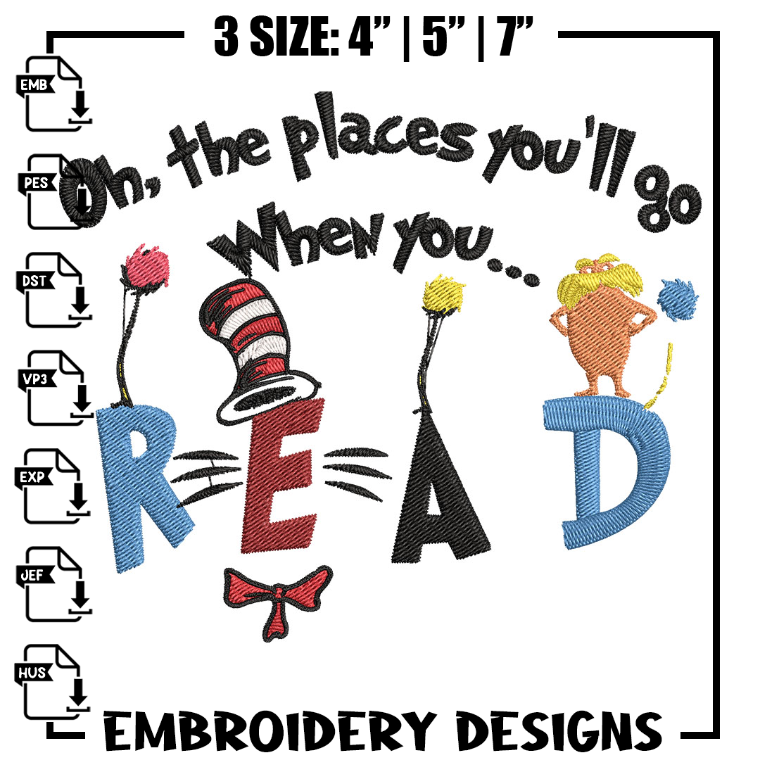 Oh places you'll go when you read Embroidery Design, Dr Seus | Inspire ...