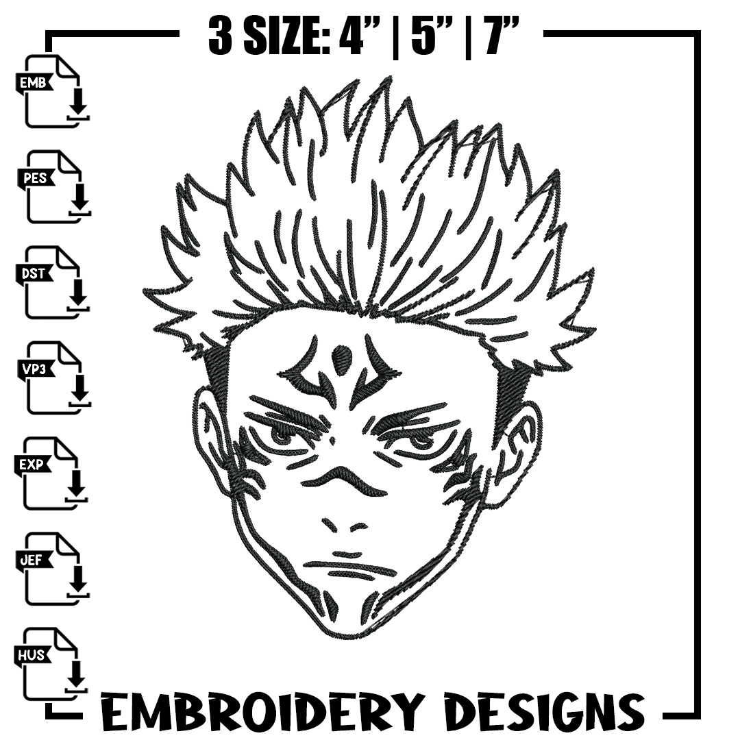 Sukuna Face Embroidery Design, Jujutsu Embroidery, Embroider - Inspire ...