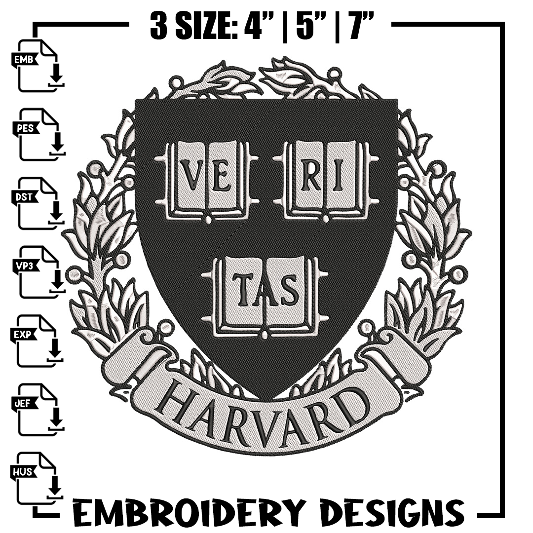 Harvard University logo embroidery design, NCAA embroidery, | Inspire ...