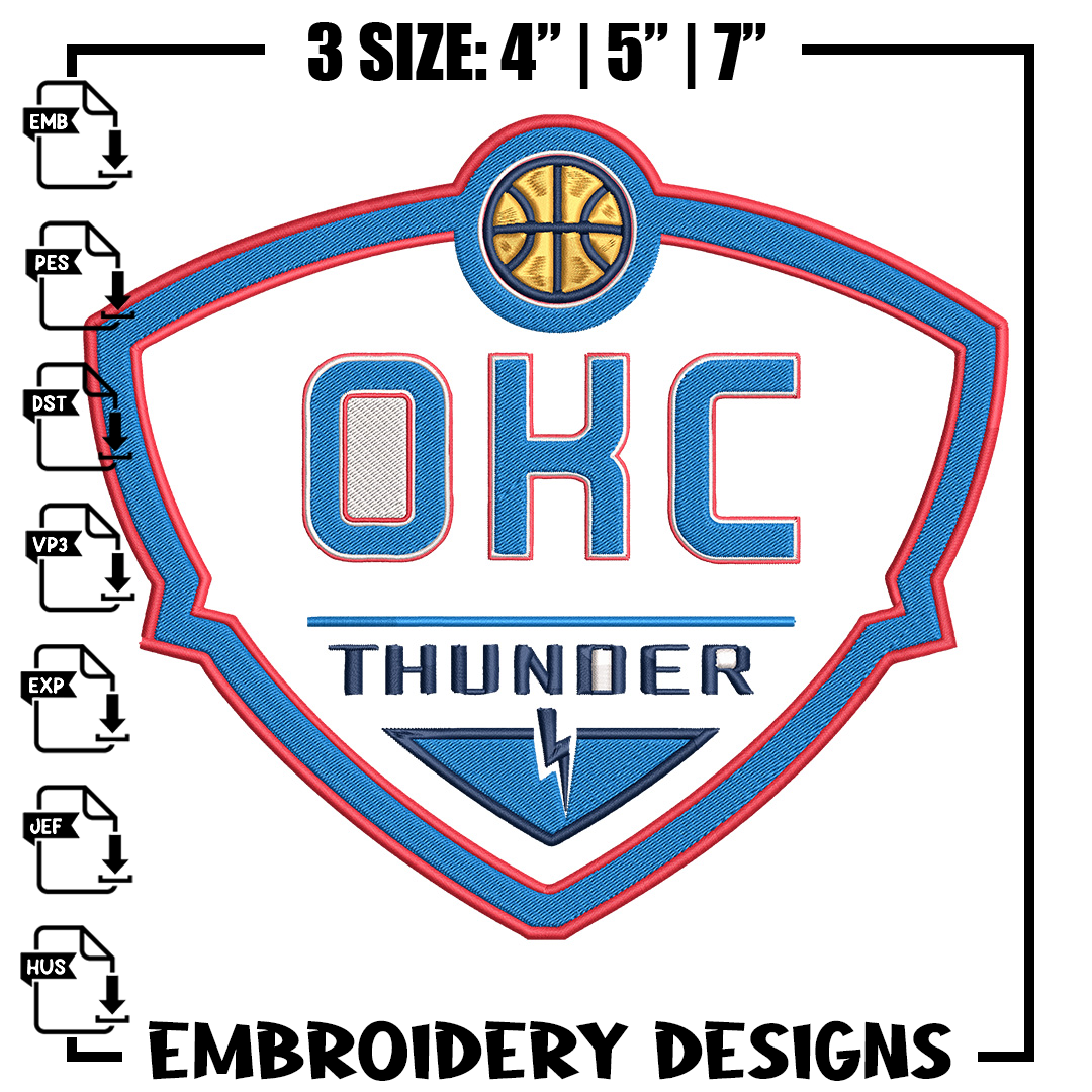 Oklahoma City Thunder logo embroidery design,NBA embroidery, - Inspire ...