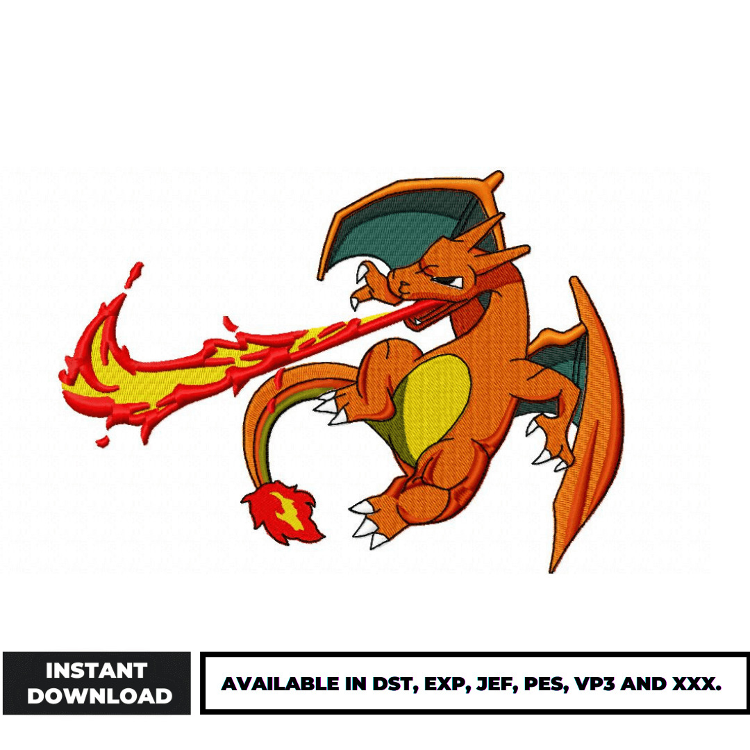 Charizad pokemon embroidery design | Inspire Uplift