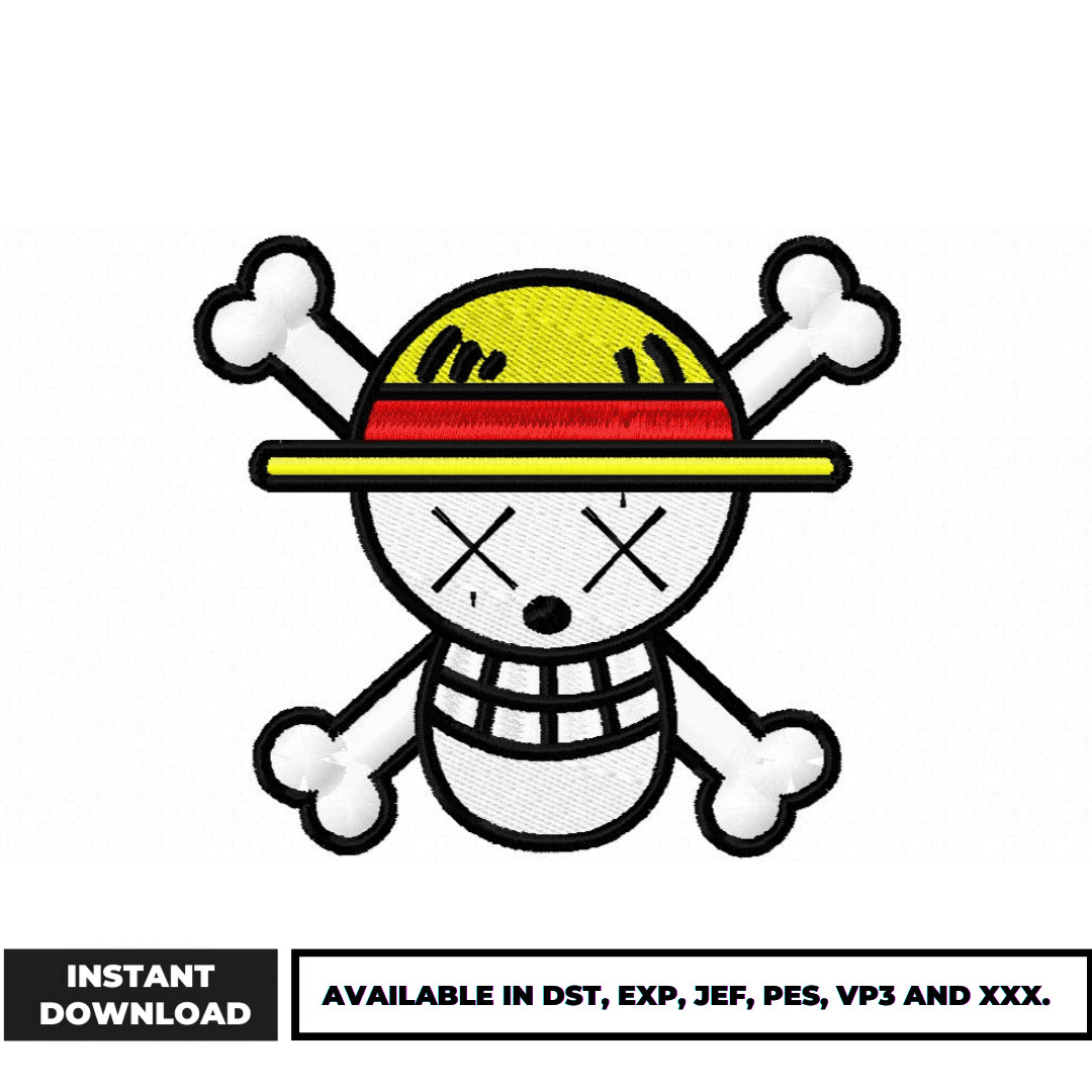 Luffy skull logo embroidery design - Inspire Uplift