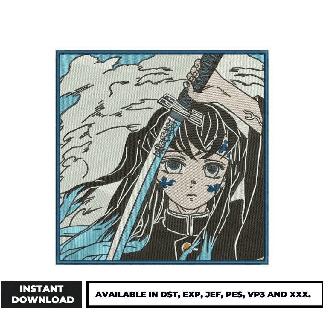 Muichiro hashira embroidery design - Inspire Uplift