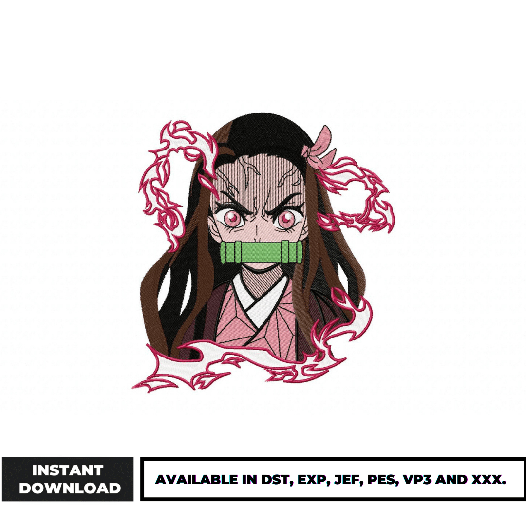 Nezuko angry embroidery design | Inspire Uplift