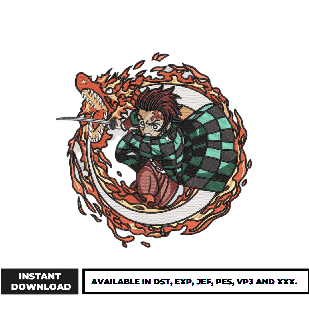 Tanjiro circle embroidery design | Inspire Uplift