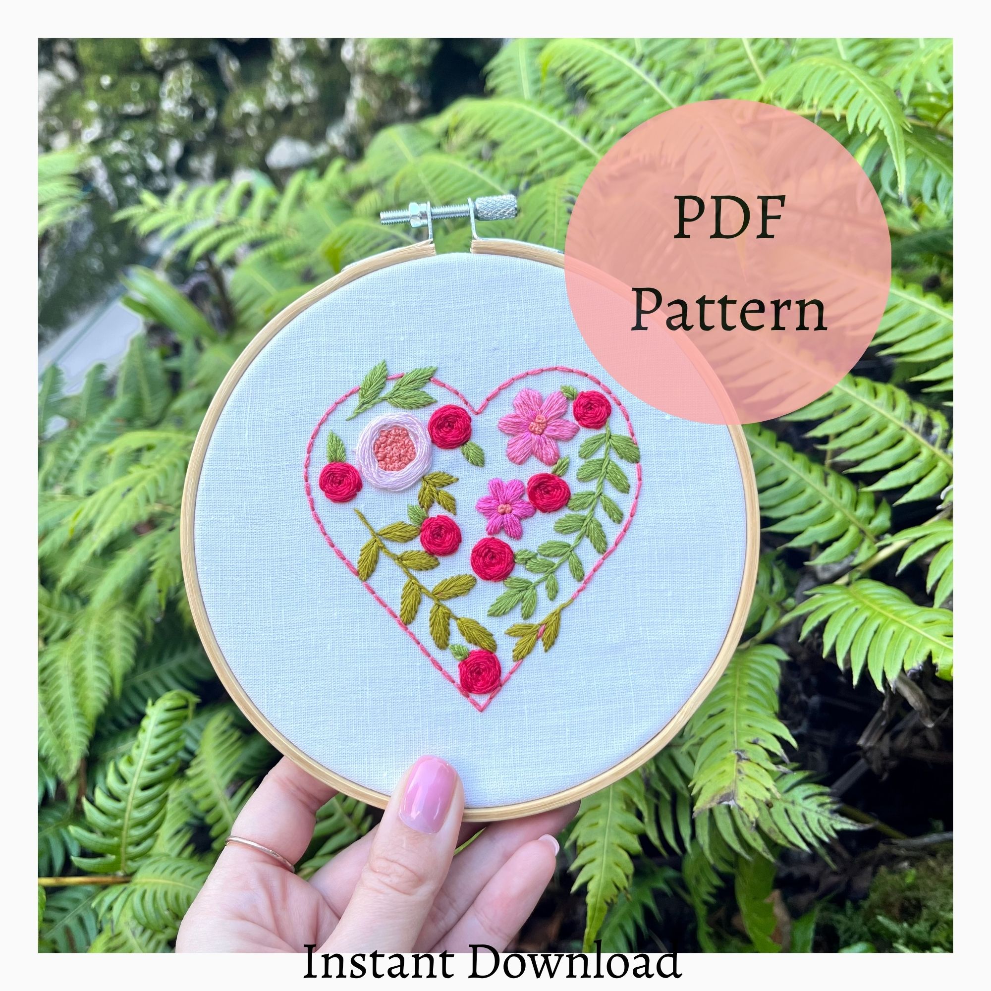 PDF Embroidery Pattern ,Heart Embroidery Design | Inspire Uplift