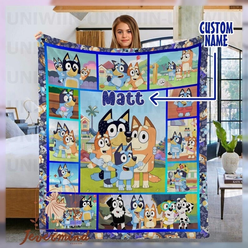 Bluey Blanket, Bluey And Friends Gift, Personalized Cartoon - Inspire ...