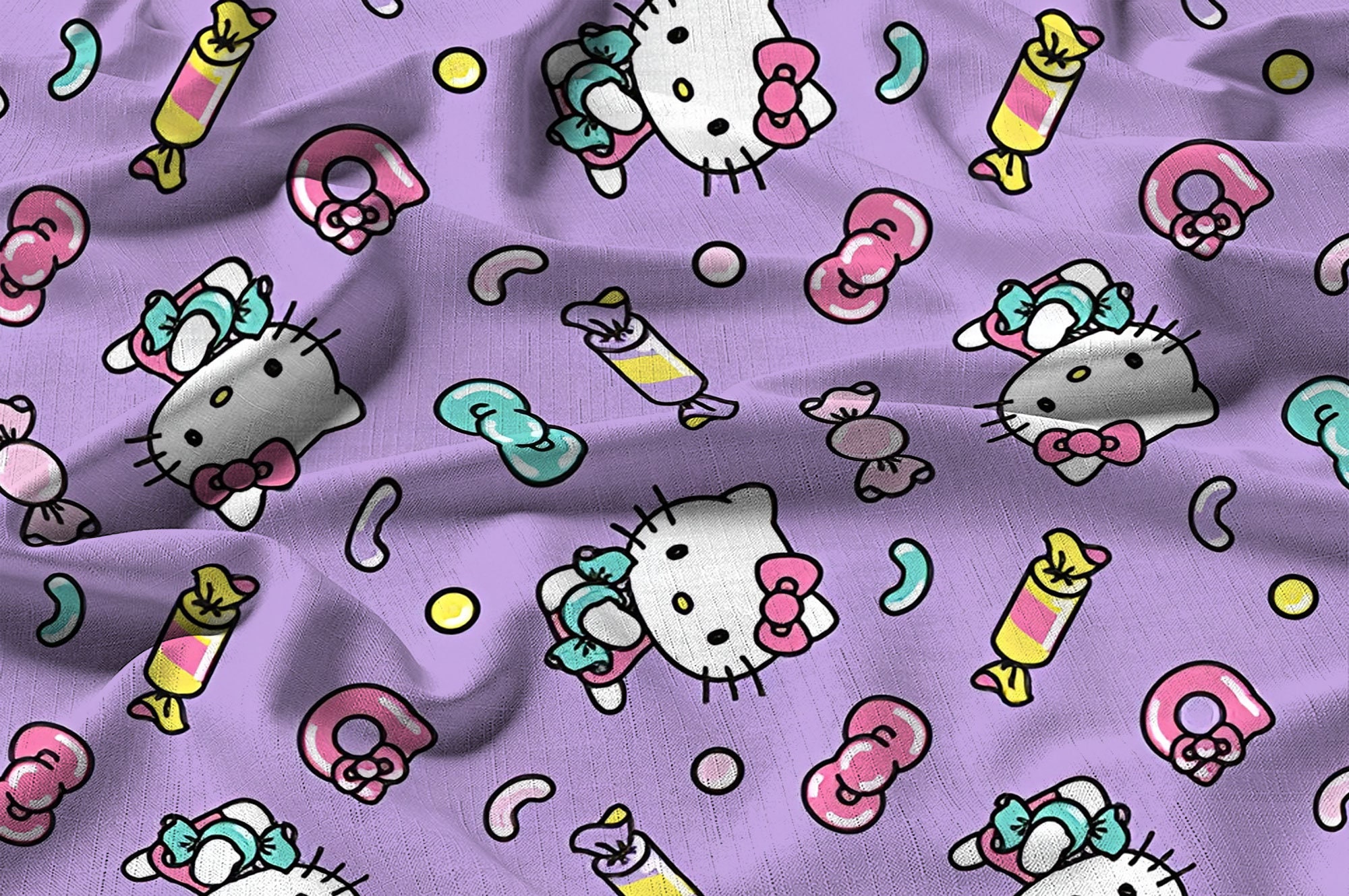 Cute Cat Candy Cotton Fabric, Cotton Fabric, Animation Fabri - Inspire ...