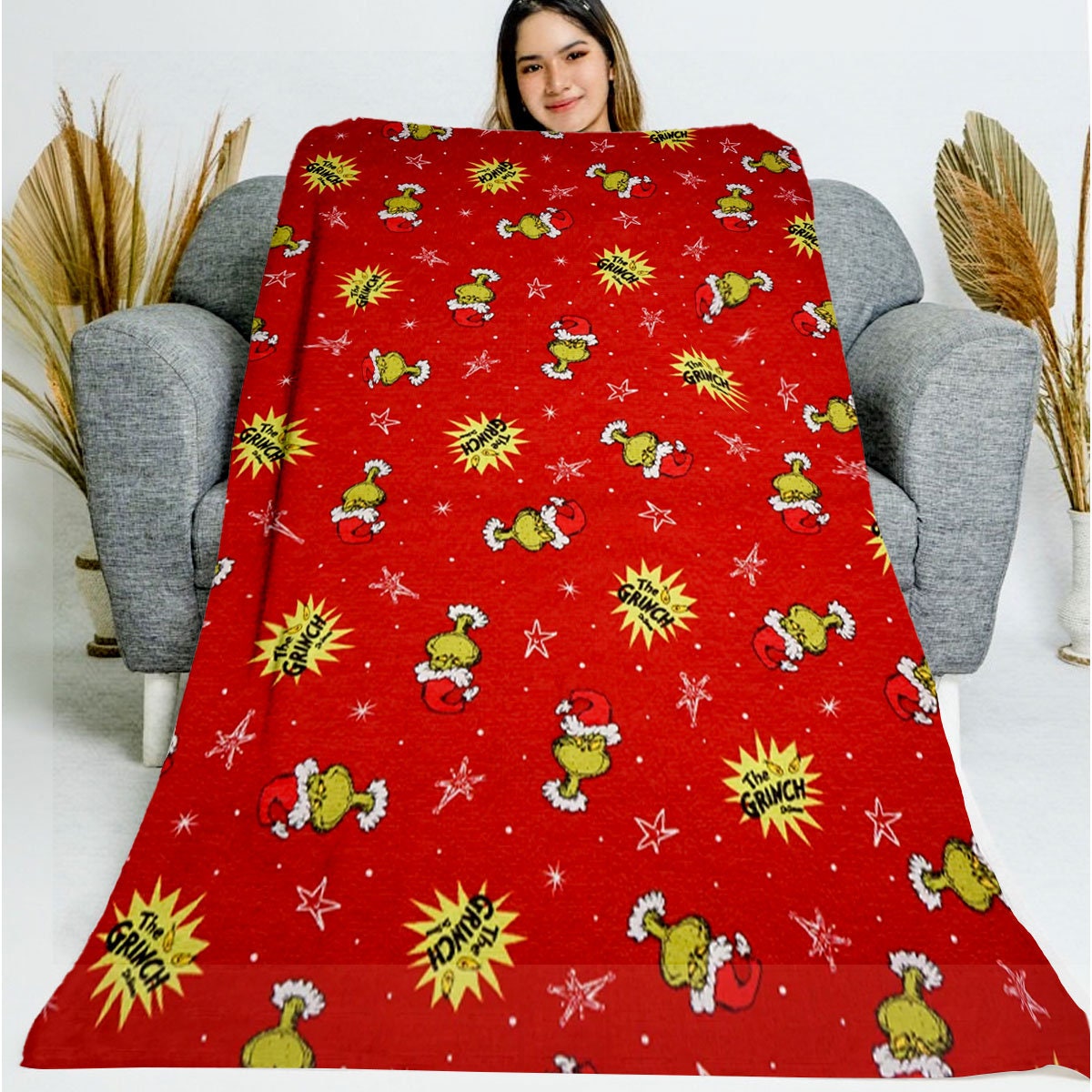 Red Grinch Head Toss with Stars, Grinch Fabric, How the Grin - Inspire ...