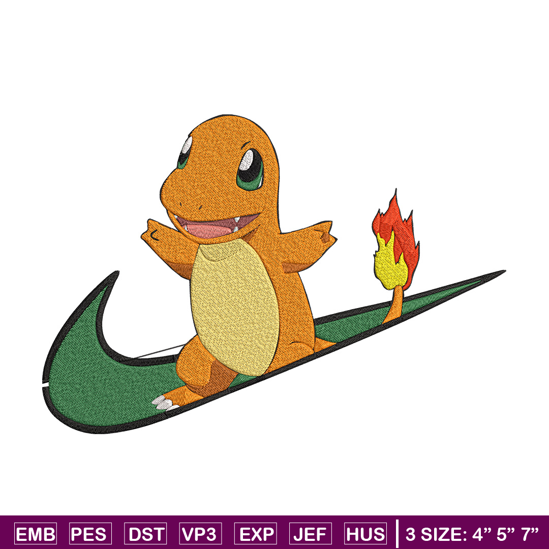 Charmander nike Embroidery Design, Pokemon Embroidery, Embro | Inspire ...